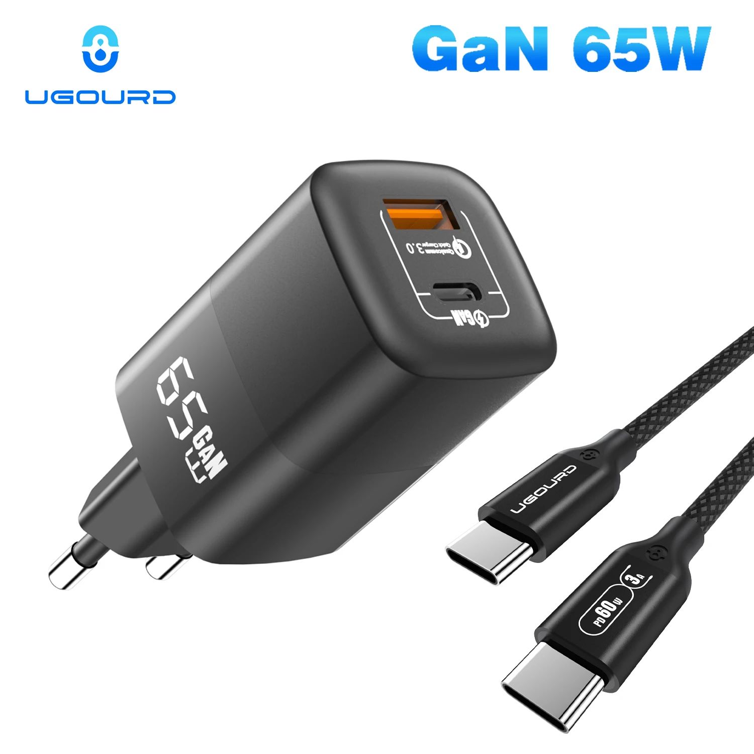 65 Вт быстрое зарядное устройство с двойным выходом Type - C и USB с поддержкой QC4 и PD3.0 20 вольт 3.25 Абэ Поддержка ноутбуков