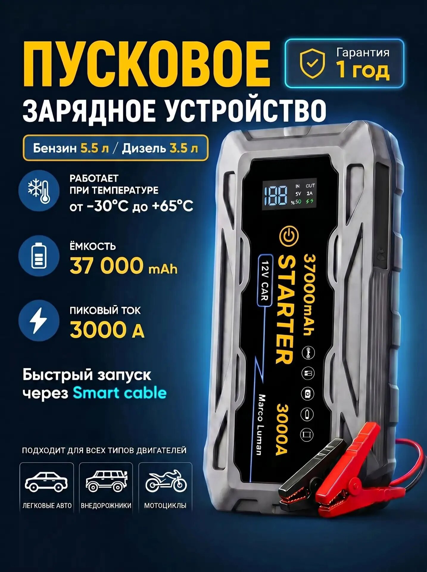 Пусковое устройство для автомобиля, бустер автомобильный