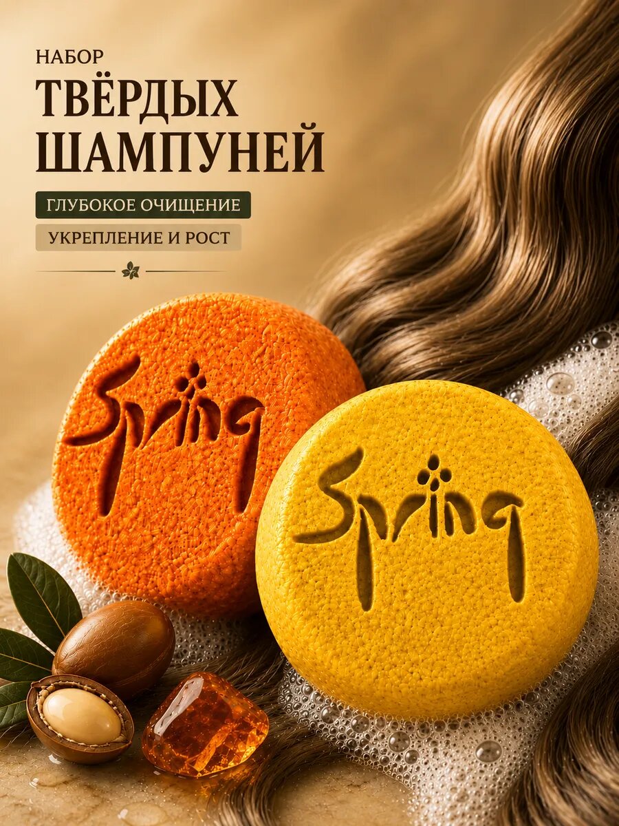 Твердый шампунь для жирных волос набор 2 шт (аргана+янтарный)