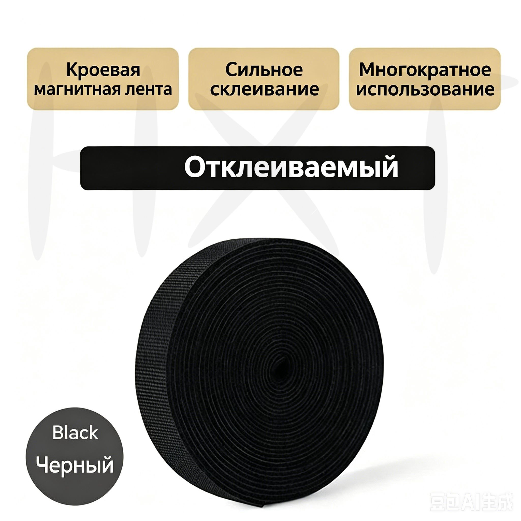 Лента-липучка велкро черная 10 мм 1 м разрезаемая многоразовая для фиксации кабелей и бытовых вещей