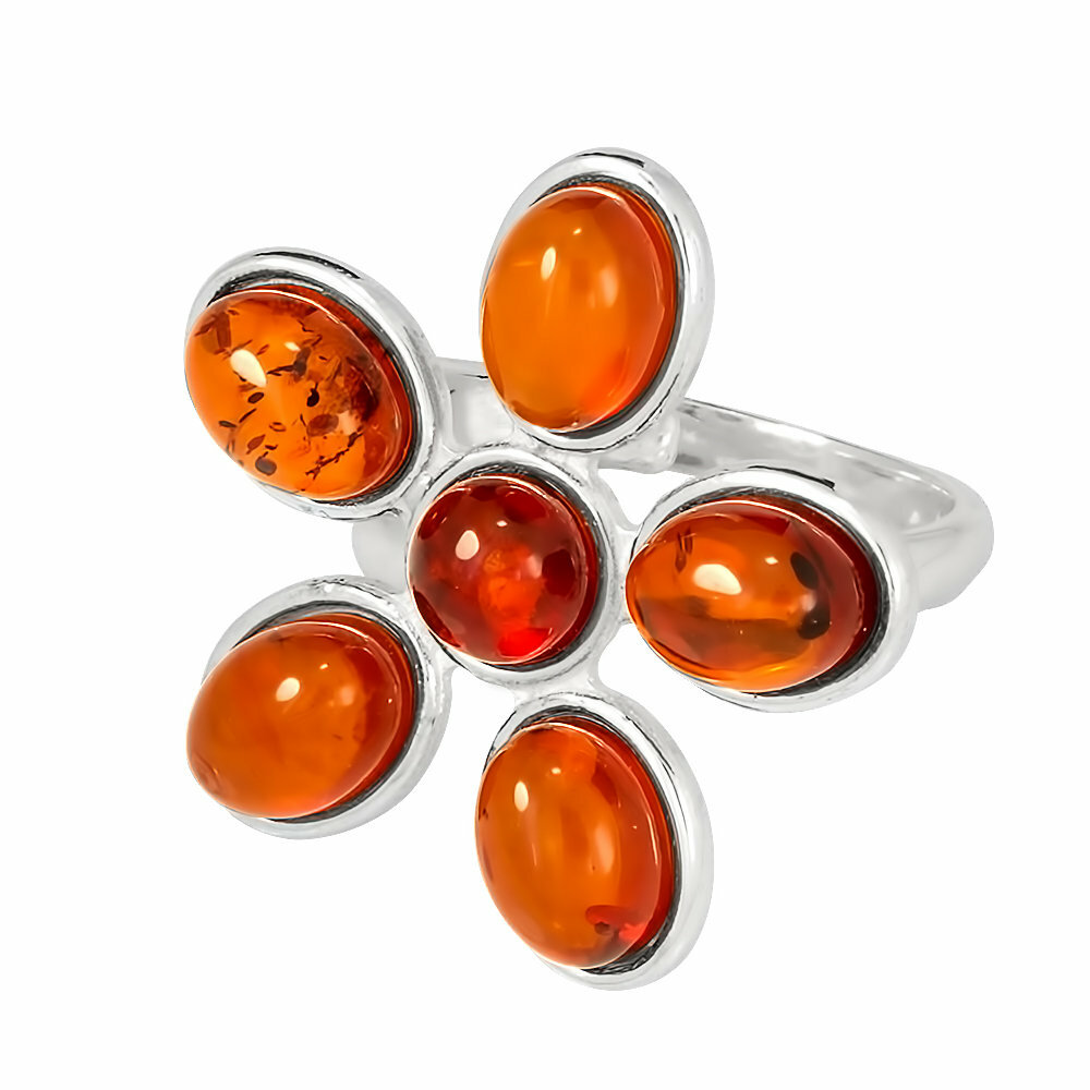 Кольцо Amberprofi, серебро, 925 проба, родирование, янтарь