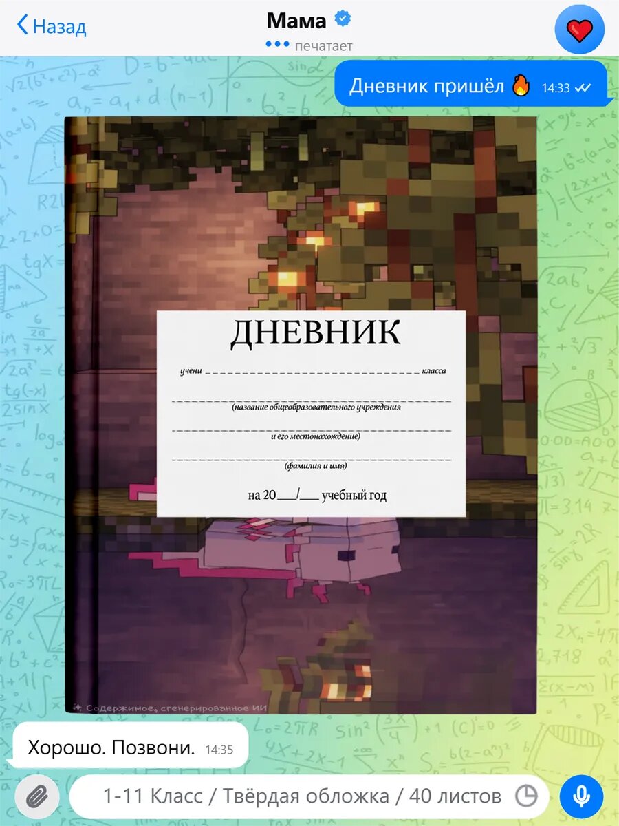 Школьный дневник с принтом Майнкрафт
