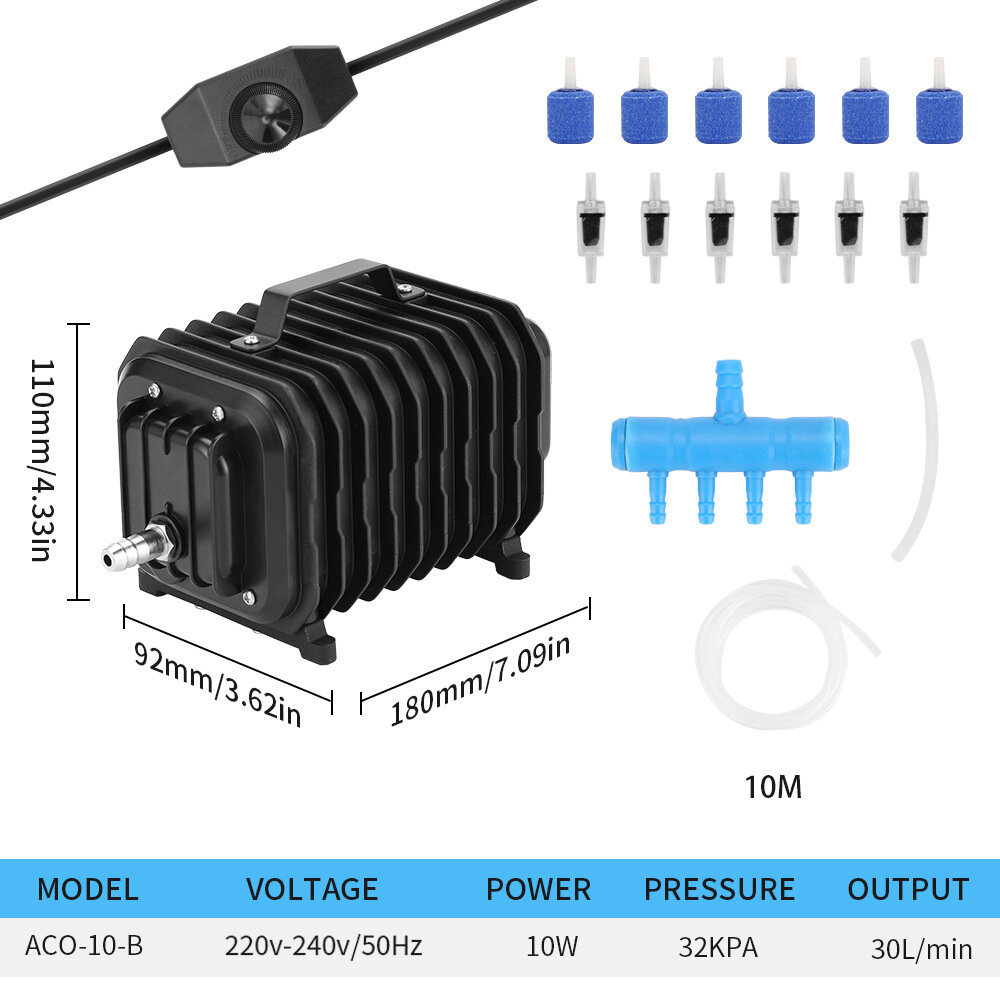 ACO-10W регулируемый воздушный насос с нейлоновым корпусом черный и комплектом, стандарт Китая