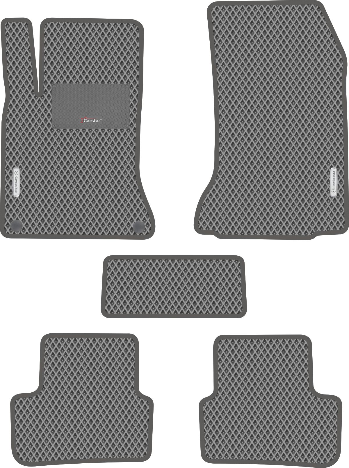 Автомобильные коврики EVA для Mercedes-Benz A-klasse III W176 (2012-2018), с каучуковым подпятником и 2 эмблемами Mercedes-Benz, серые с серым кантом, ячейка - ромб