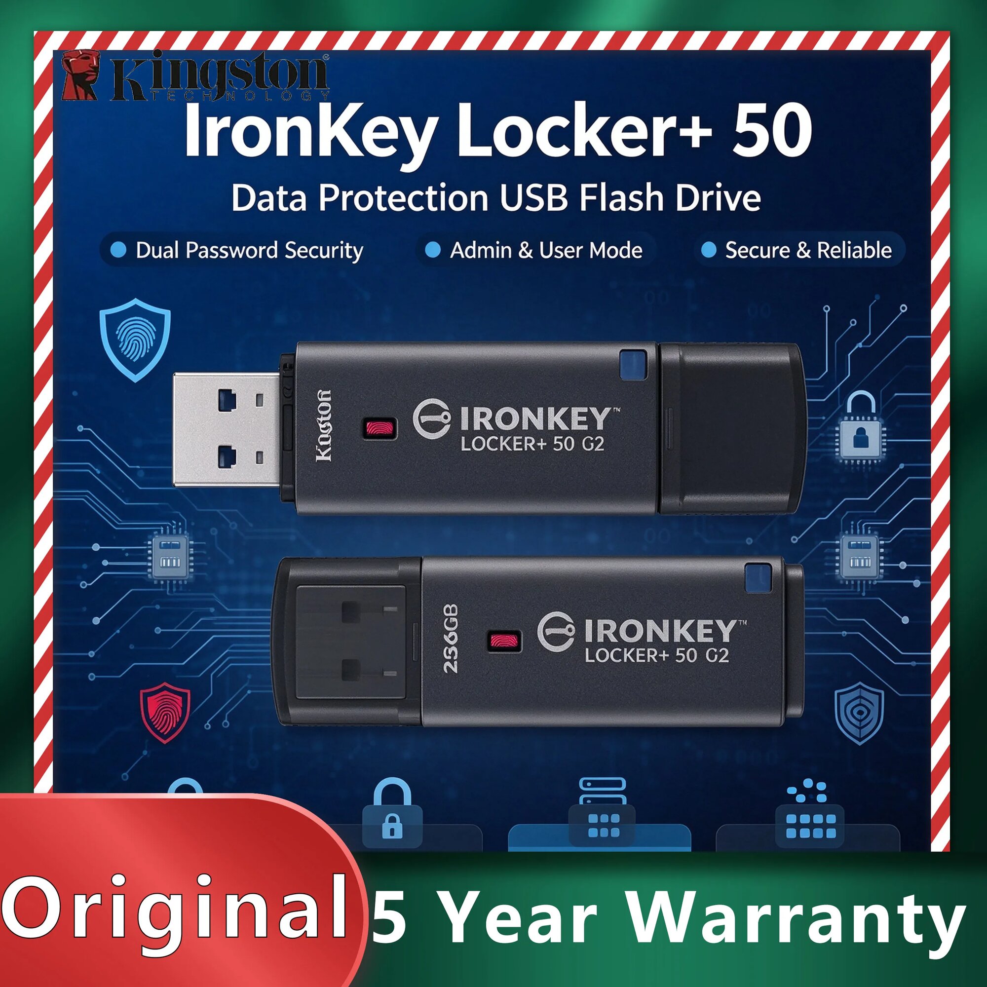 Kingston IronKey Locker 50 G2 USB 3.2 флешка с шифрованием 32/64/128/256 ГБ 64 ГБ
