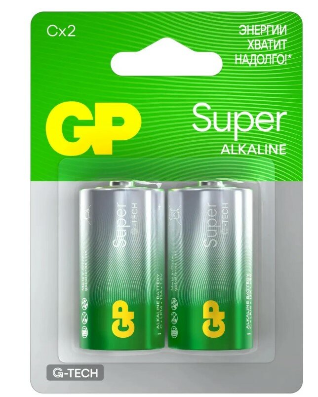 Батарея GP Super G-Tech Alkaline 14A LR14 C (2шт) блистер GP 14AA21-2CRSBC2