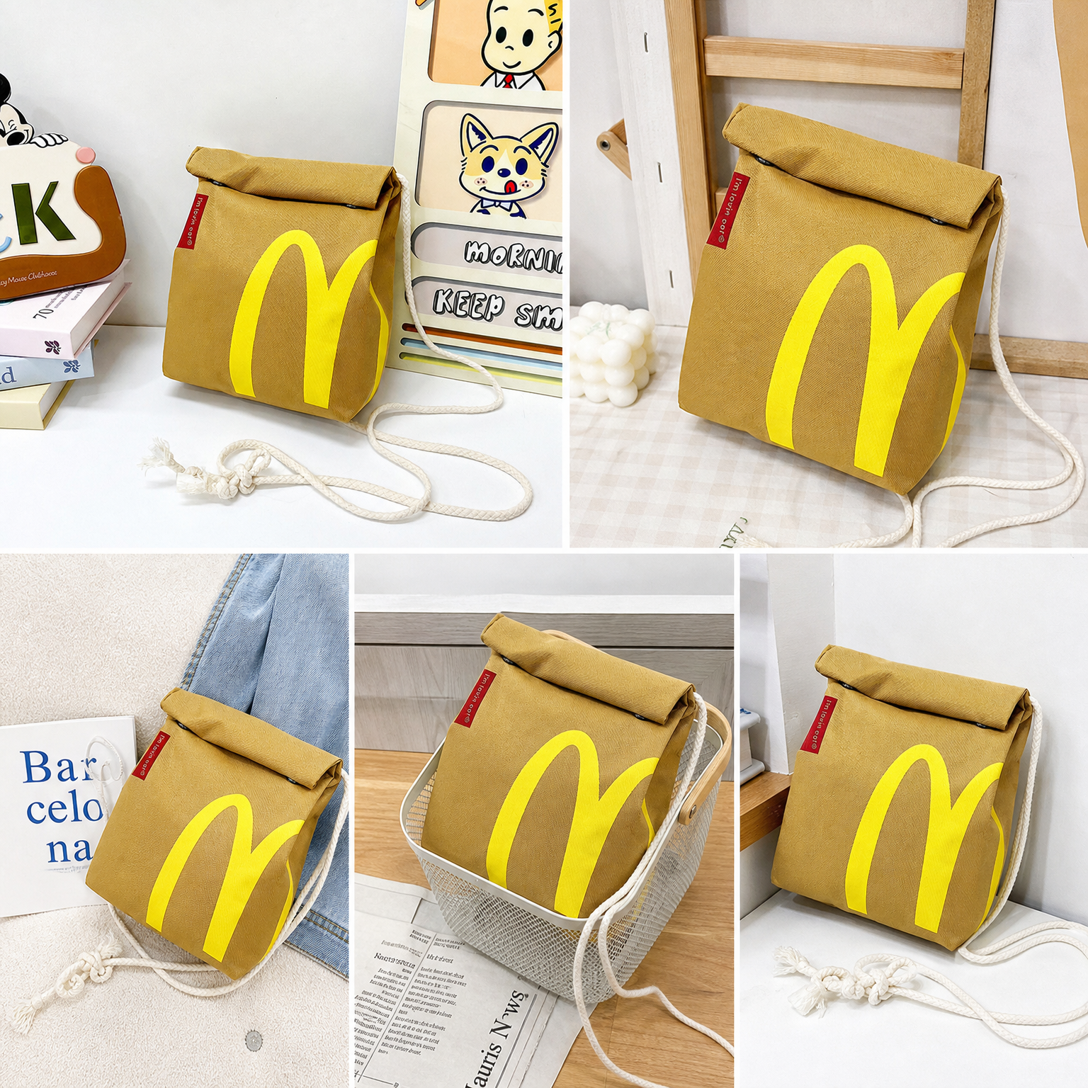 Рюкзак McDonald`s, школьный, унисекс, для средней и старшей школы, бежевый, нейлон (Объем: 13 л)