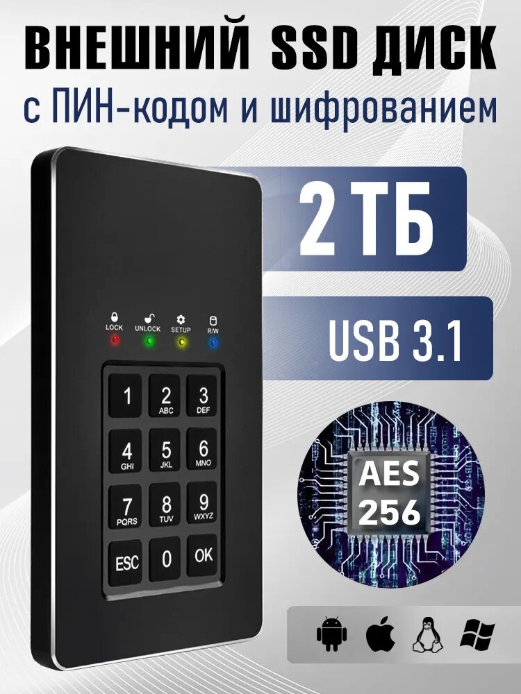 Внешний SSD-диск с ПИН-кодом DataLock PRO 2 ТБ (2,5) защищенный флеш-накопитель