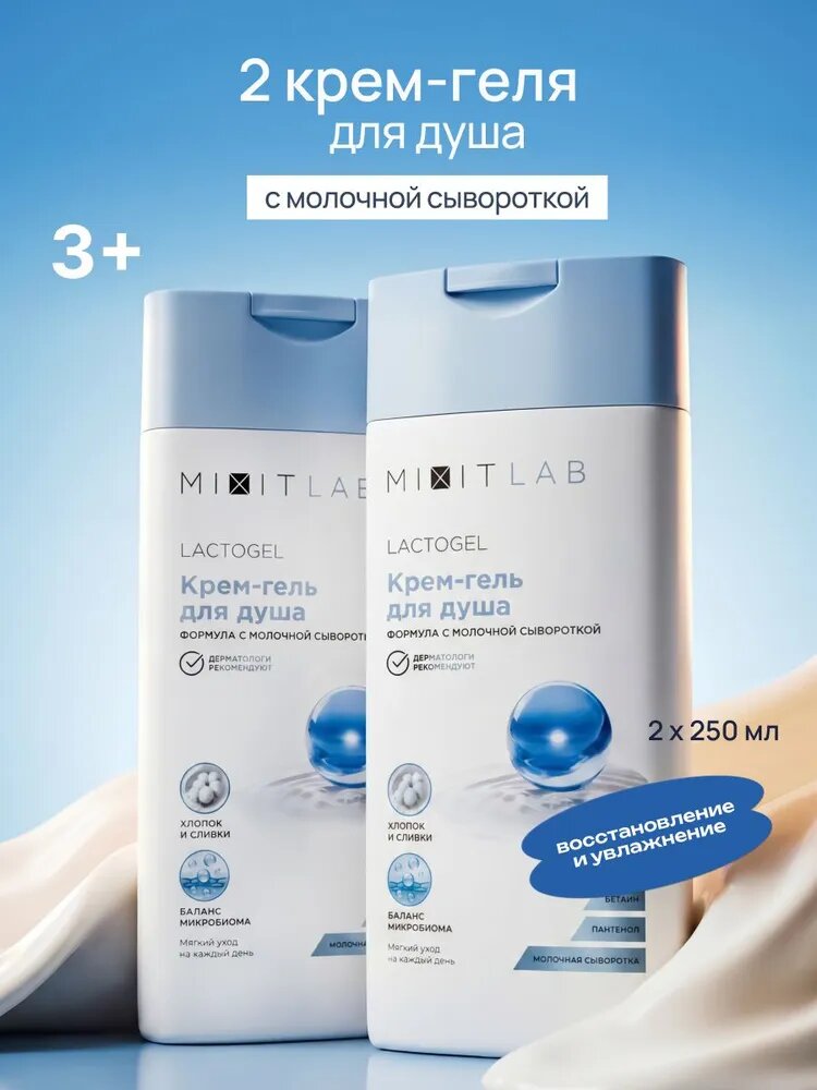 MIXIT Гель крем для душа с пантенолом и молочной сывороткой увлажняющий 3+ LAB набор 500 мл.