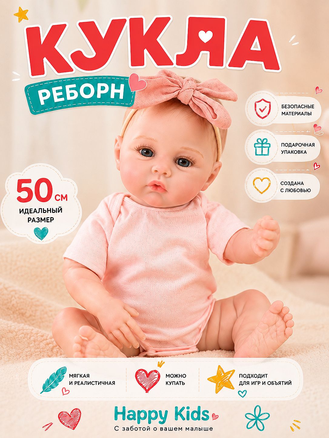 Кукла реборн девочка Майя 50 см, полностью силиконовая, можно купать, в подарок