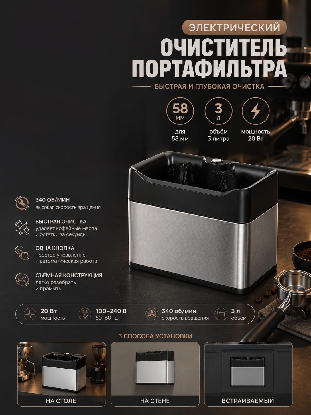 Электрический контейнер для кофейного жмыха 3 л, 58 мм, для кофейни и бара