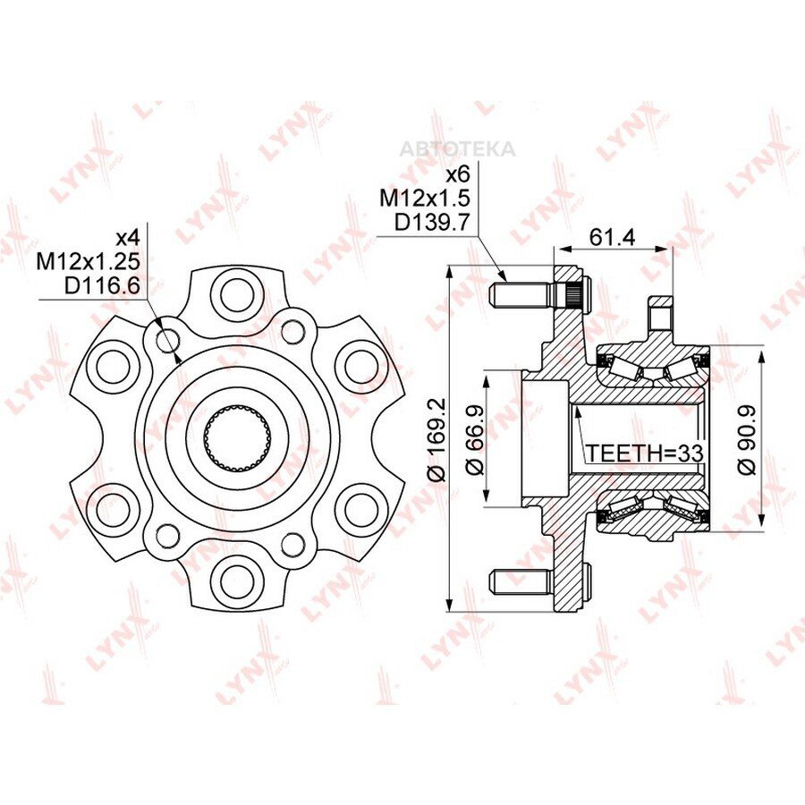 Ступица задняя в сборе MITSUBISHI Pajero III 2.5D-3.8 01-06 / IV(V8_) 3.2D-3.8 06> LYNXAUTO WH1121