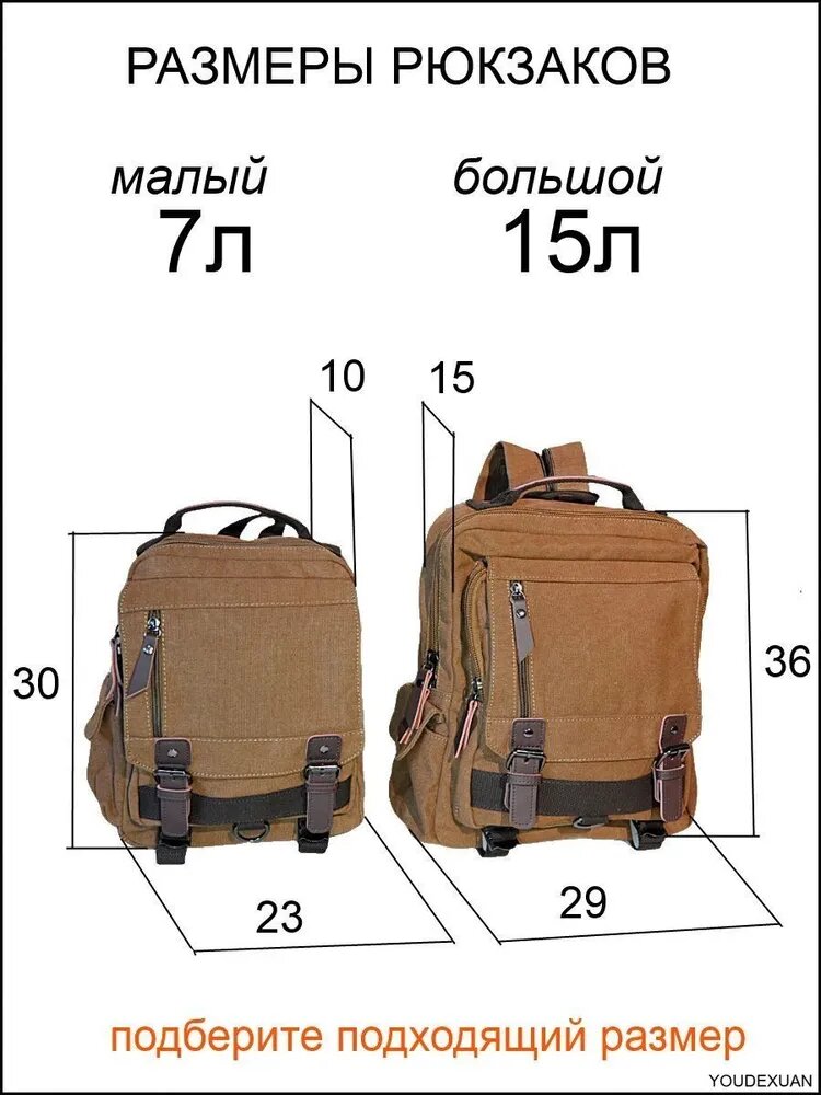 Рюкзак-сумка через плечо 2 в 1, большой, холст и кожа, коричневый, 36x29x15 см, 15 л — фото 1