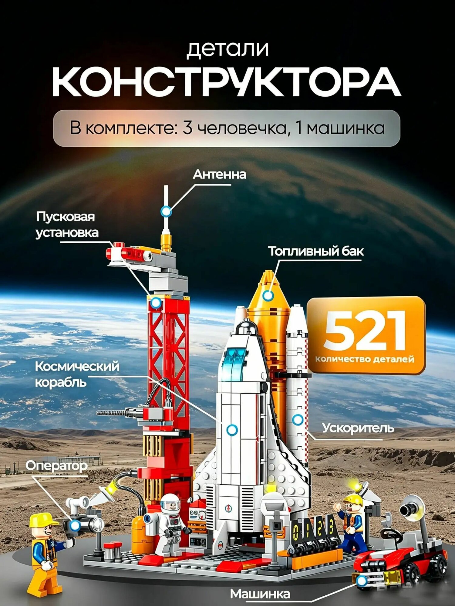 Конструктор космического корабля HJJM-01, 521 деталь, совместим с LEGO, тематика фантазия без границ, подарок детям