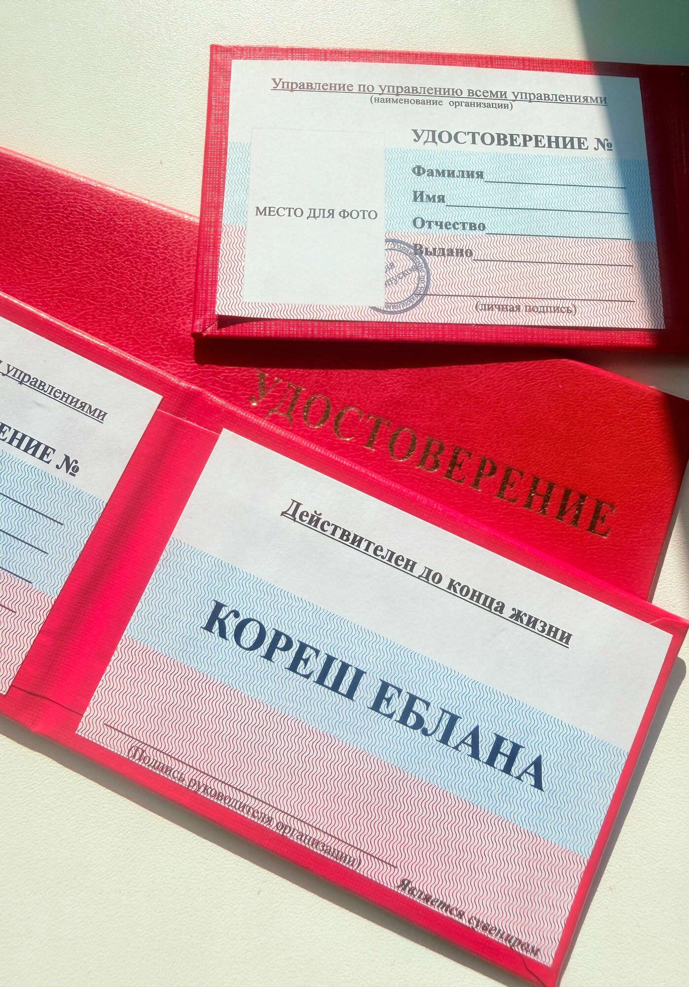 Удостоверение сувенирное ксива Кореш е*лана