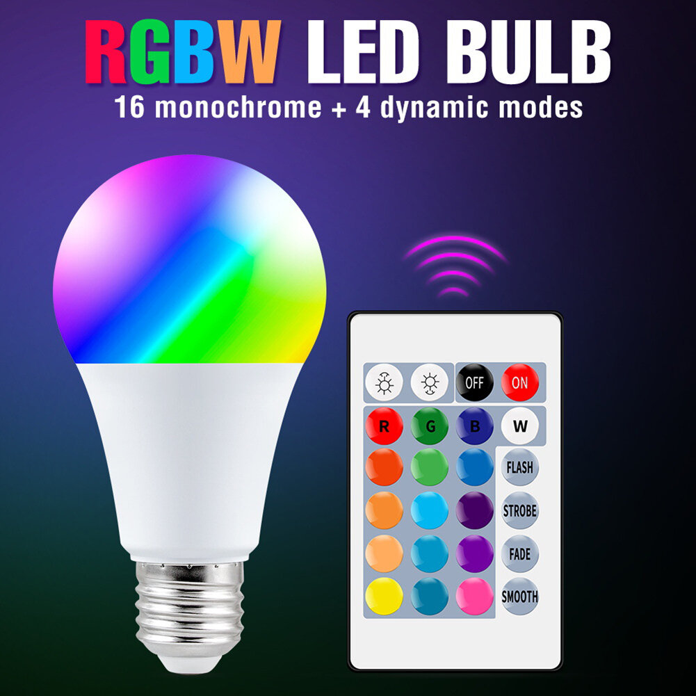 RGB-светодиодная лампочка E27 с пультом дистанционного управления, 220 В
