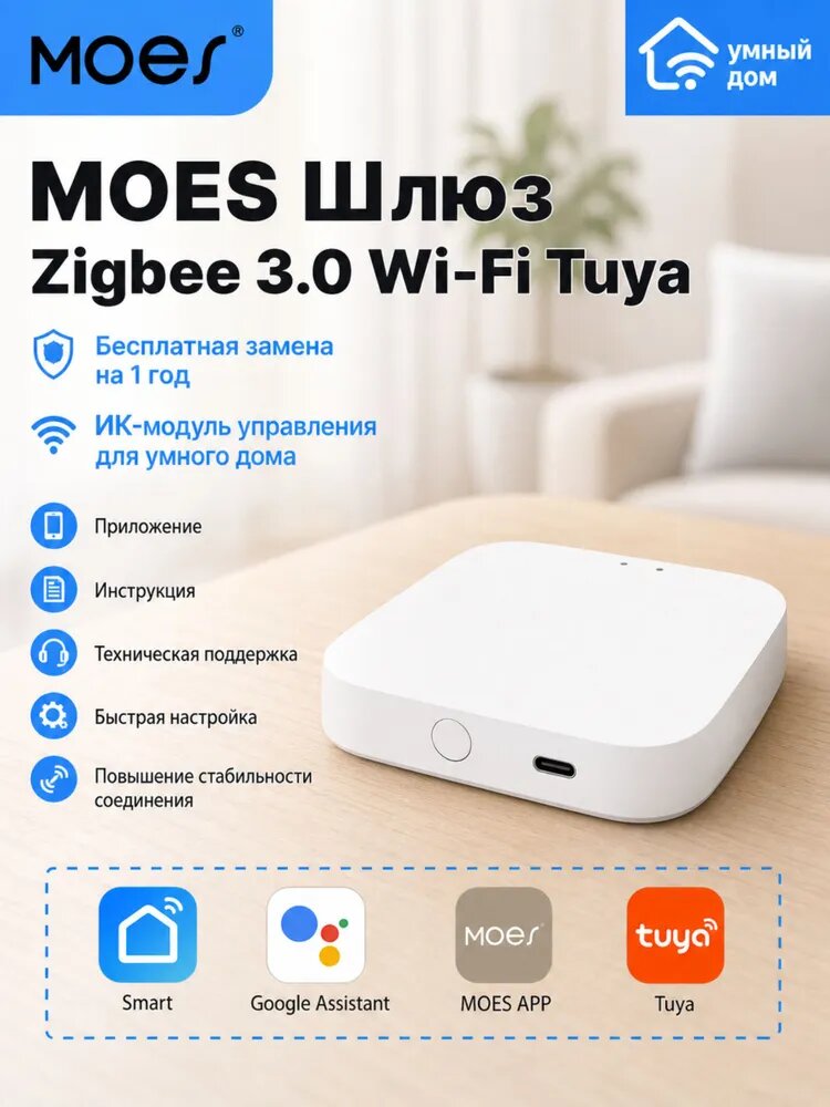 Zigbee хаб беспроводной Wi-Fi Tuya 3.0 MOES, шлюз для умного дома без проводов до 30 устройств