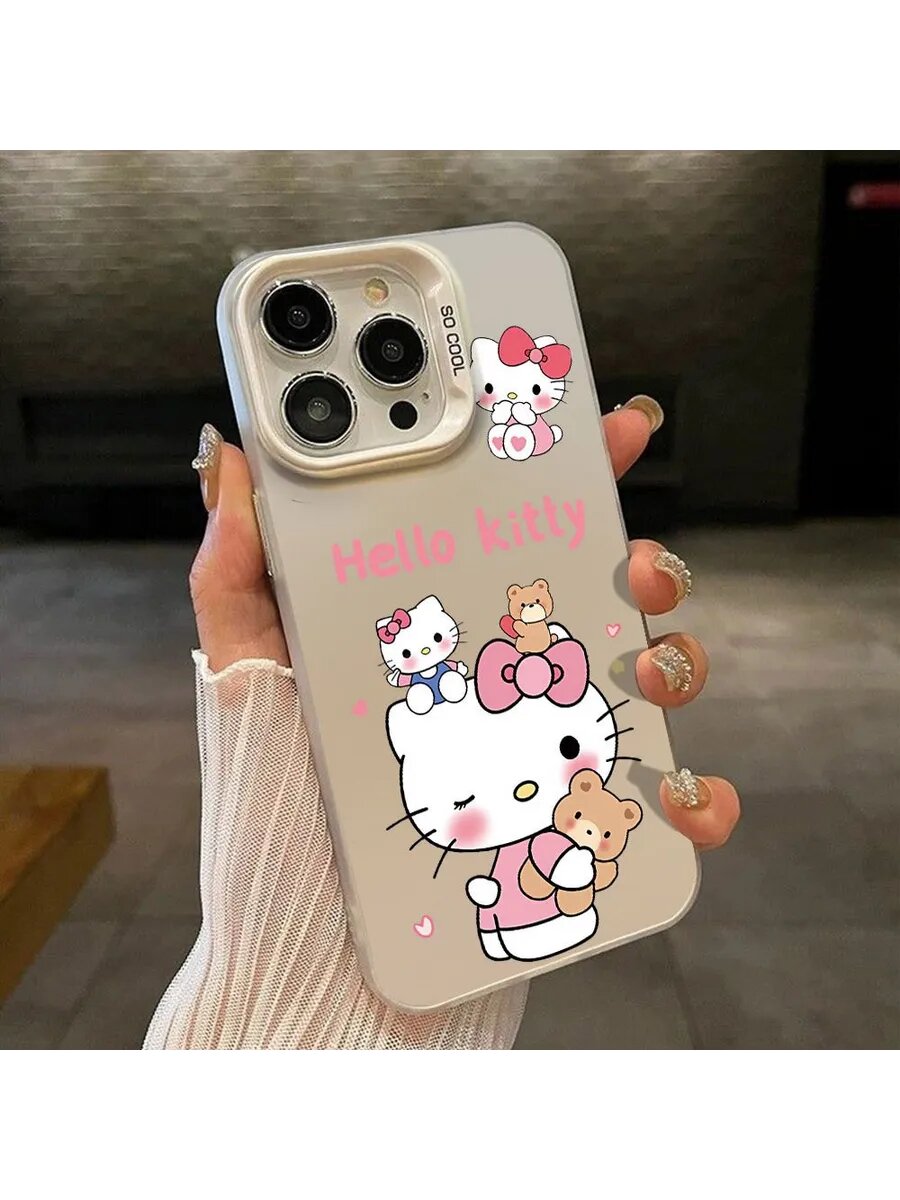 Чехол на IPHONE 16 PLUS белый с украшениями Hello Kitty