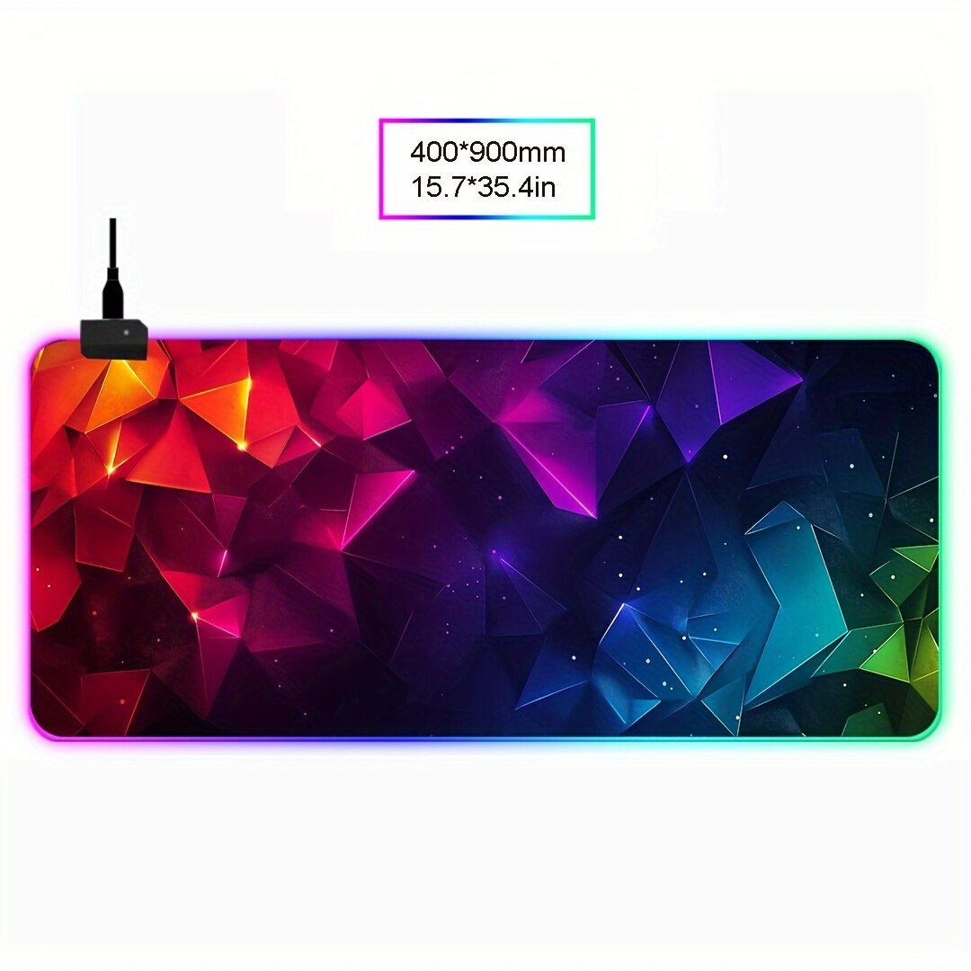 Игровой коврик для мыши и клавиатуры с RGB-подсветкой, 14 режимами освещения и сенсорным управлением, мягкий, нескользящая резиновая основа, размер 400×900 мм