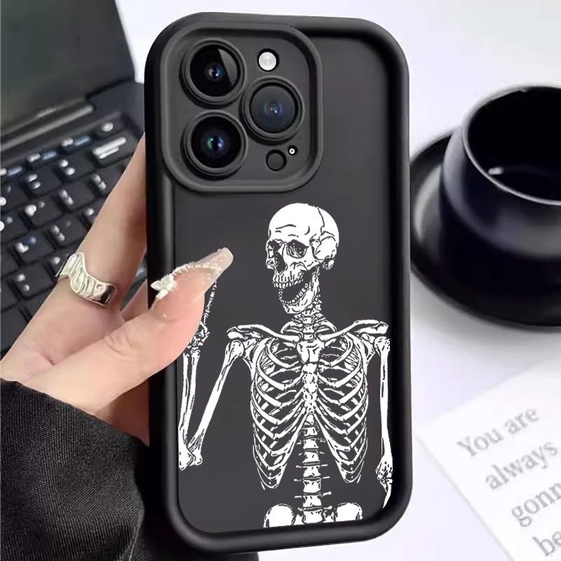 Чехол на Айфон 13 Про Макс / IPHONE 13 PRO MAX чёрный с дизайном Скелет, силиконовый антиударный