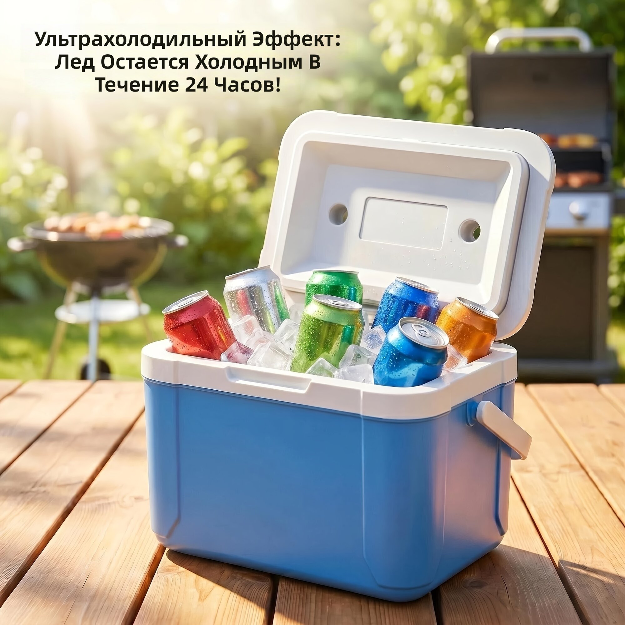 Портативный термоконтейнер для охлаждения кубиками льда, синий, 5.5 л, не для контакта с пищевыми продуктами
