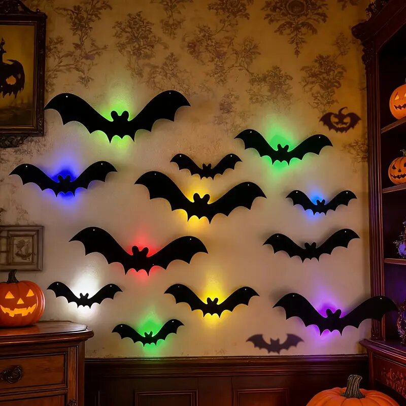 New Halloween LED luminous bat ukuta stika chama background mapambo ndani eneo la mpangilio vifaa props