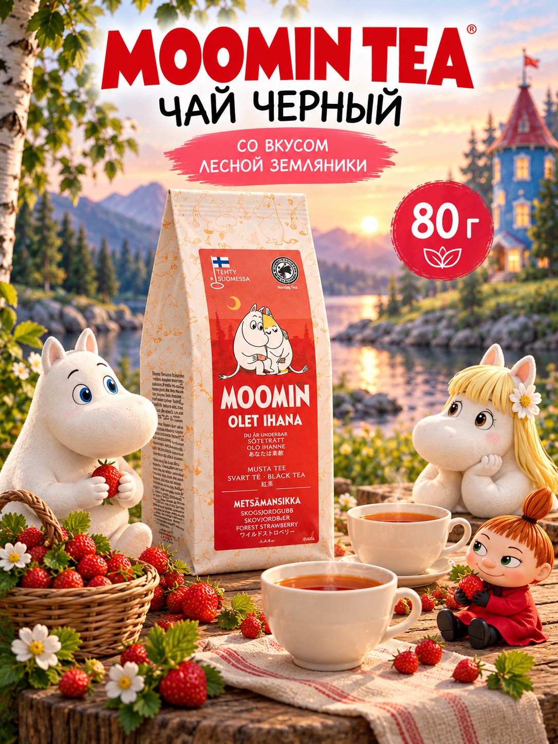 Чай черный Nordqvist MOOMIN Sweetheart со вкусом лесной земляники, 80 грамм, Финляндия