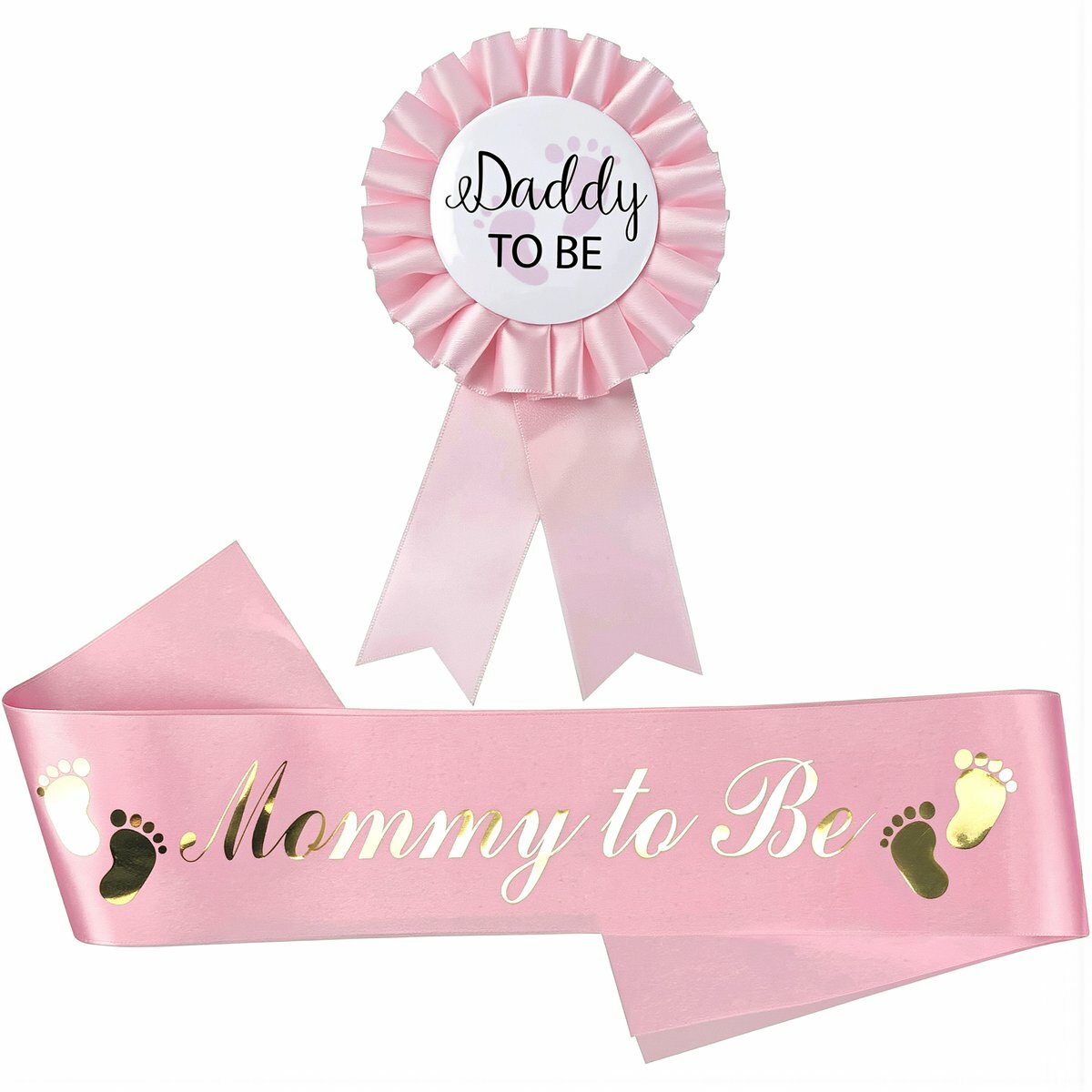Набор аксессуаров для бейби шауэр Mommy to be лента на плече Daddy to be значок размер ленты 80 см ширина 9.5 см розовый цвет универсальный формат