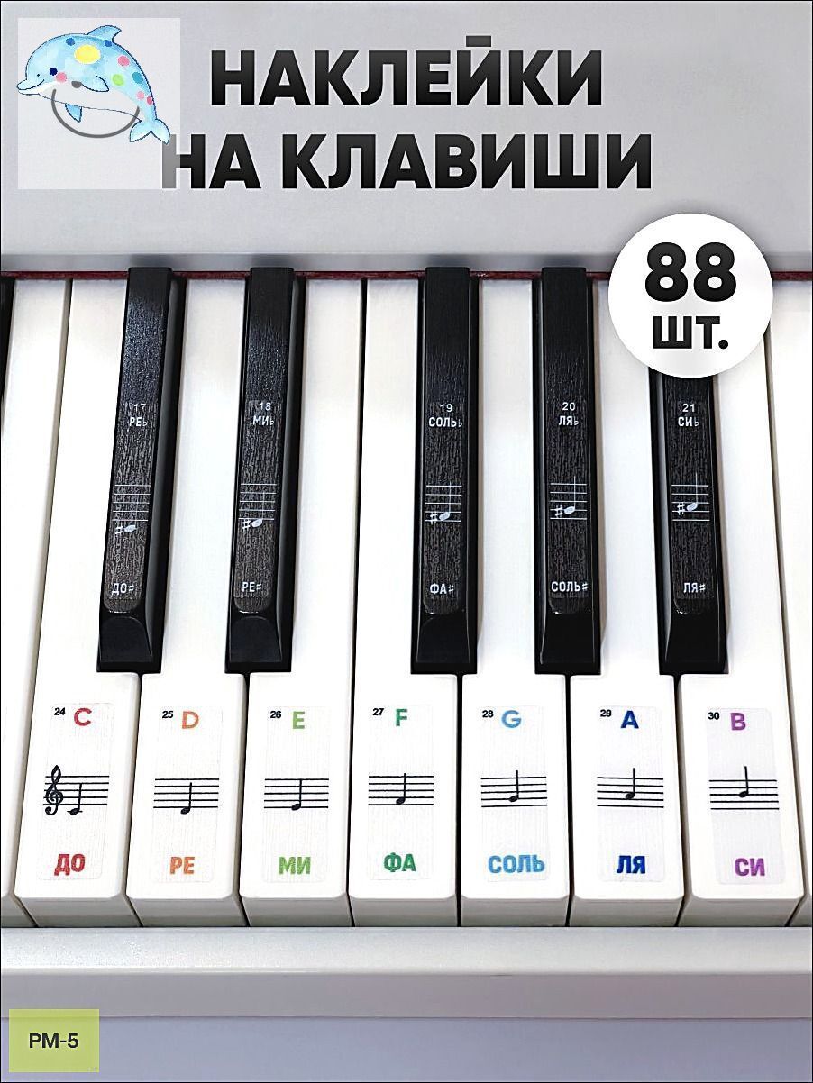Цветные наклейки на клавиши пианино или синтезатора