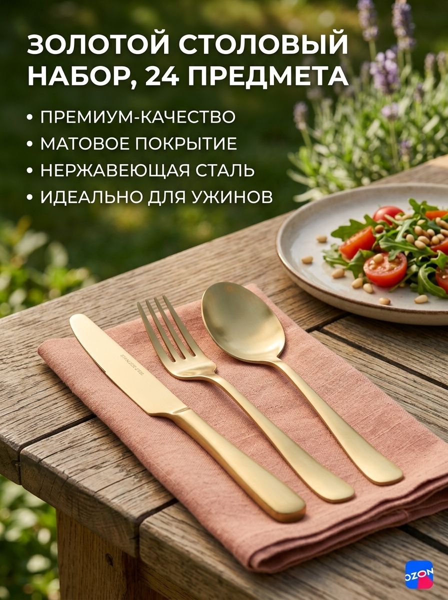 Набор столовых приборов 24 предм. золотой, желтый, Артикул: 5758440400