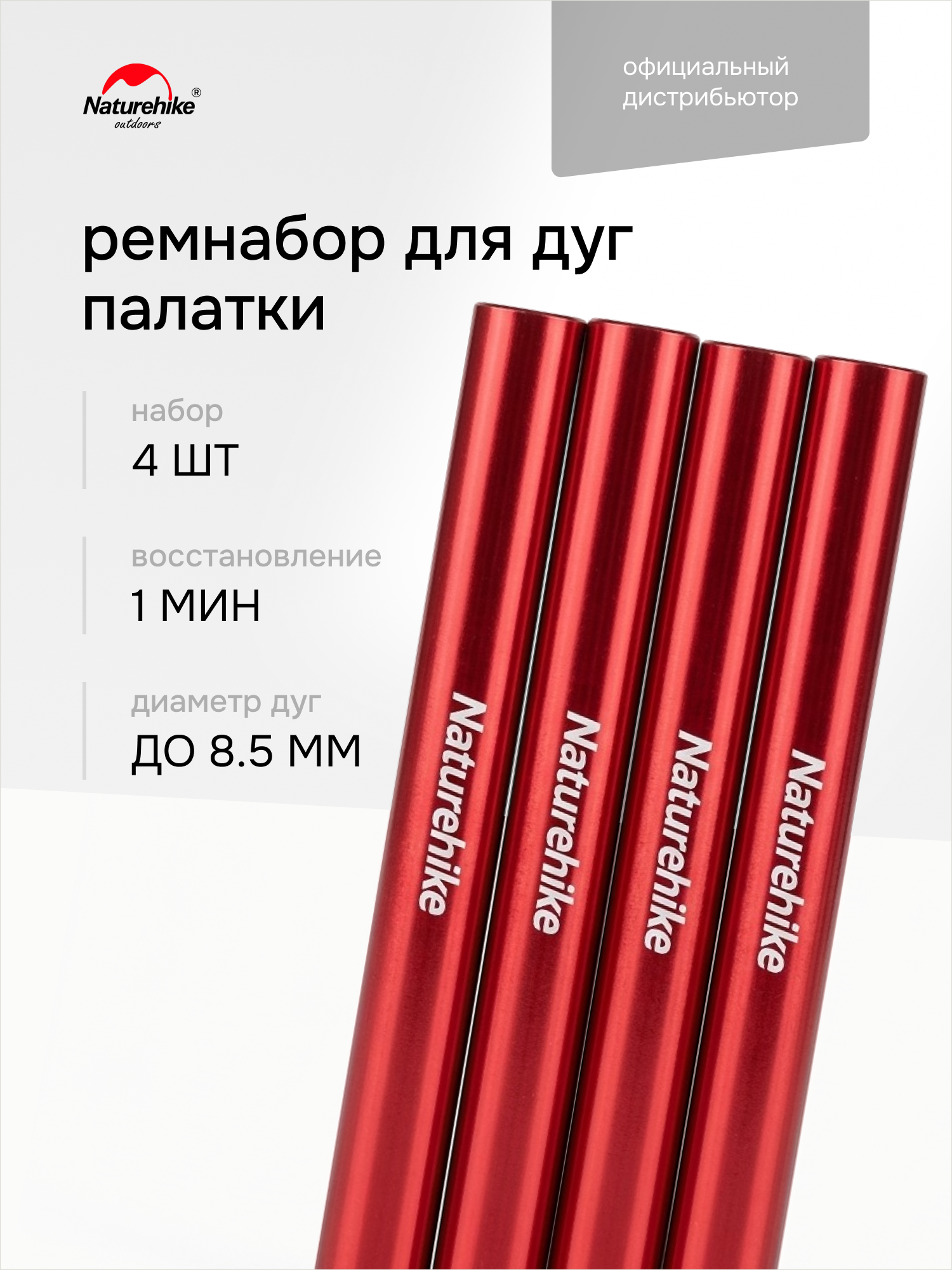Ремкомплект для Дуг палатки Naturehike NH17A001-W, ремнабор для дуг палатки Naturehike First Aid Tent Pipe 4 Pcs Red