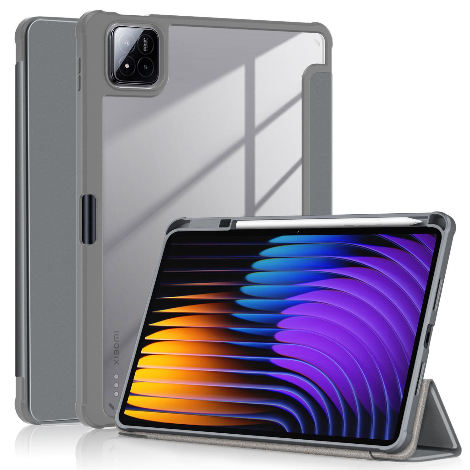 Чехол для планшета Xiaomi Pad 7, Pad 7 Pro, Poco Pad X1 11.2", прозрачная задняя крышка, слот для стилуса