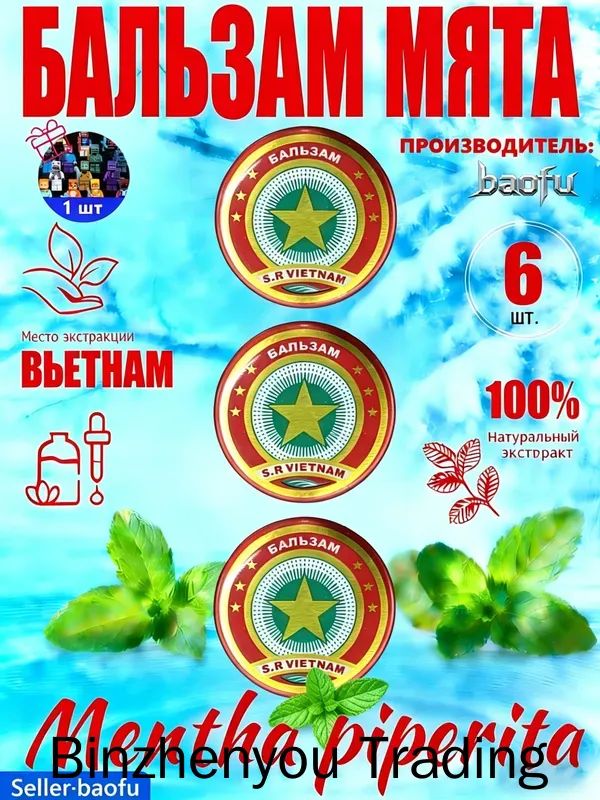 Бальзам Мята из Вьетнама, набор 6 банок, для облегчения головной боли, заложенности носа и укусов насекомых