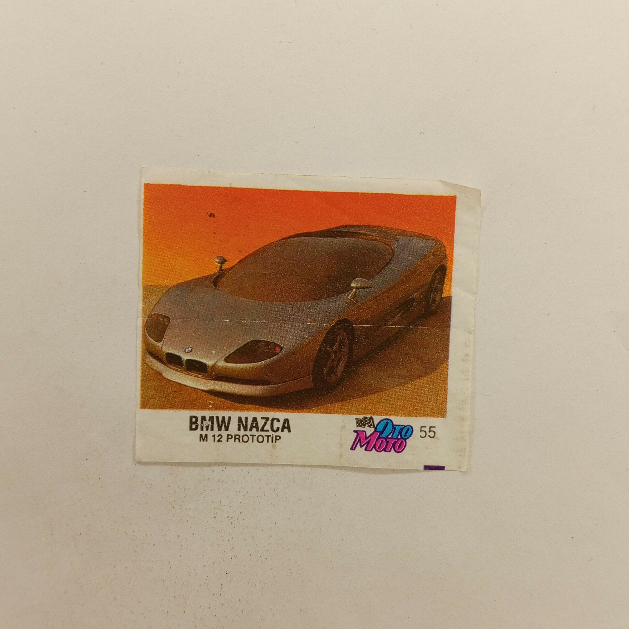Вкладыш от жевательной резинки винтажный, СССР. Автомобиль BMW Nazca M12, серия Авто Мото 55