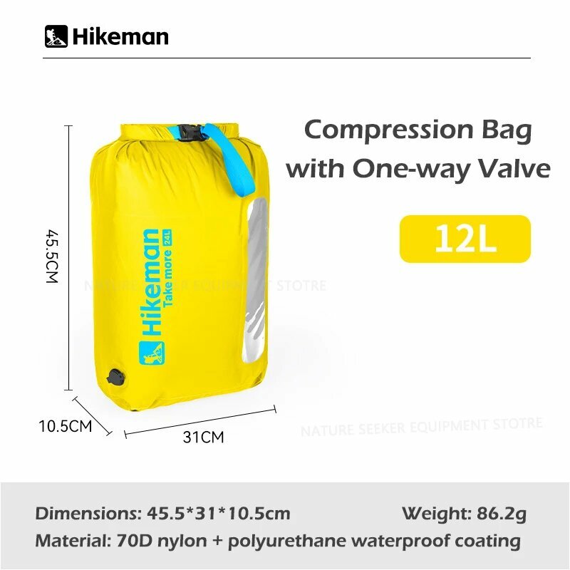 Компрессионный мешок HIKEMAN, нейлон, водонепроницаемый 12L-Yellow
