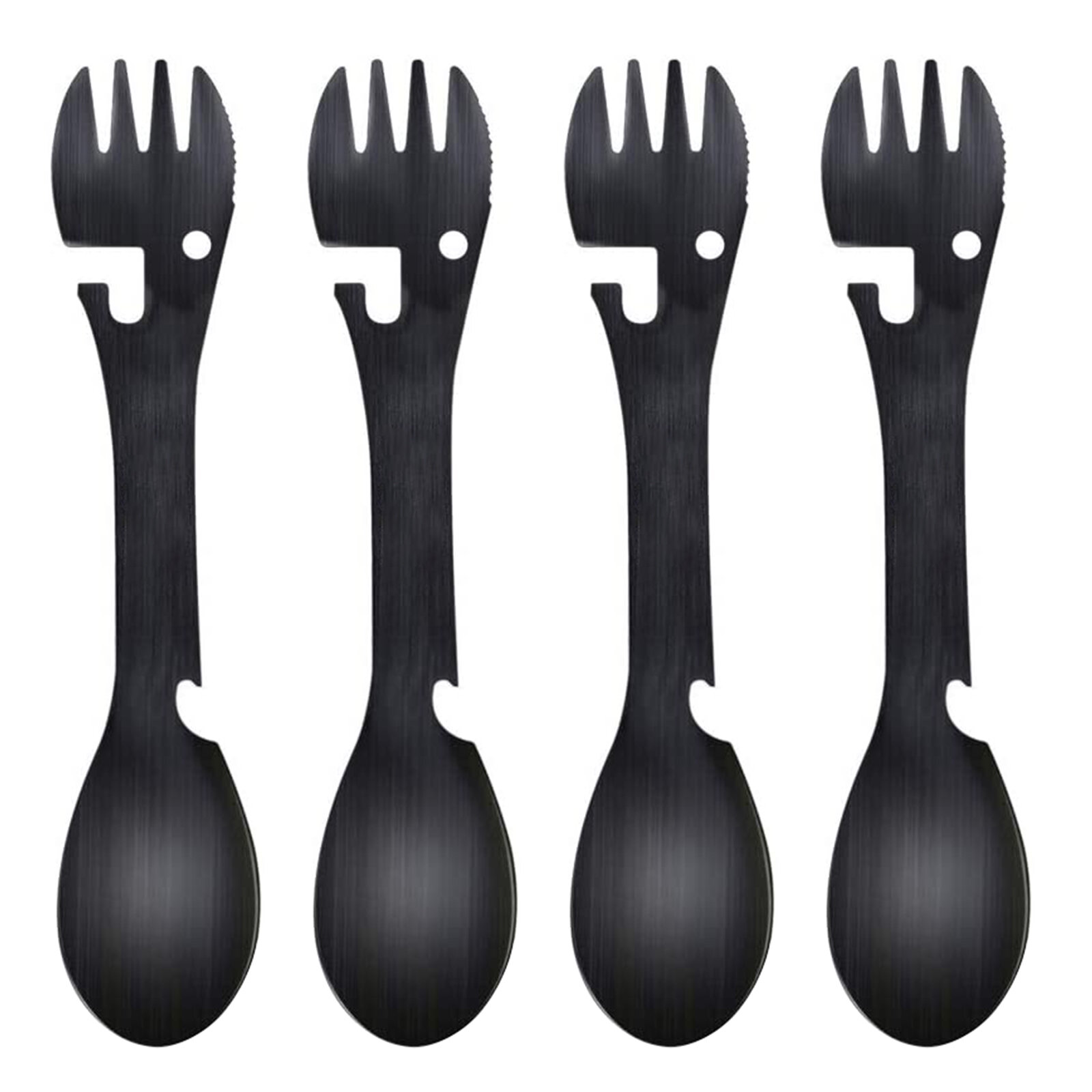 4 Pack черные ножницы-ложки из нержавеющей стали для кемпинга EDC с ножом, ложкой, открывателем бутылок и банок 5 в 1 функциональная многоцелевая посуда SPORK-BLACK WILDAIR в подарочной упаковке