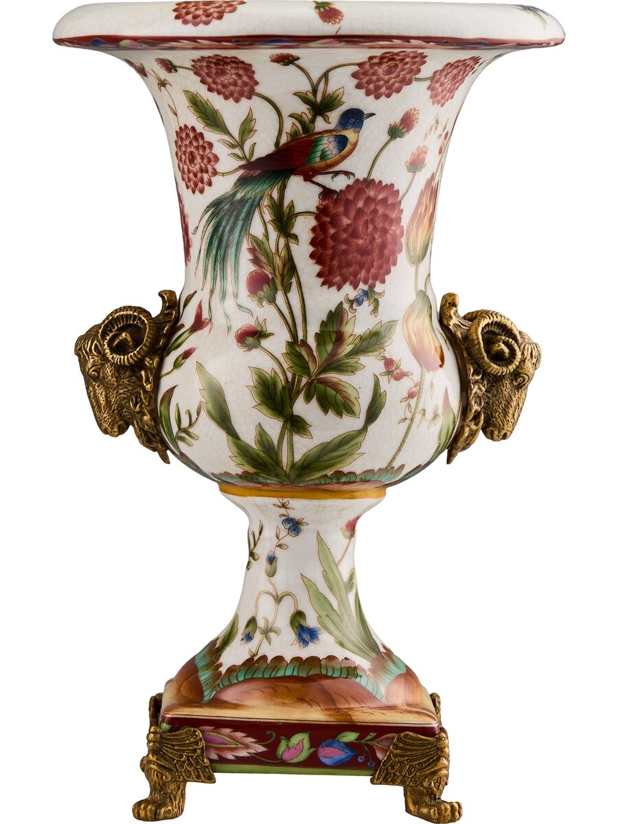 Ваза Glasar "Овны", фарфор, бронза, 31G2649/D578C/HX2145E 14x14x22 см