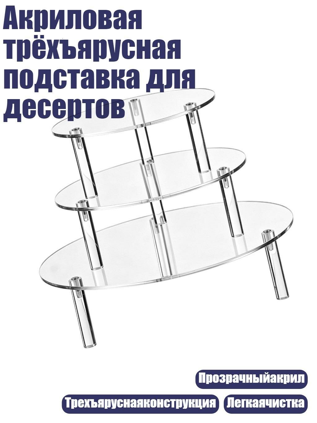 Акриловая трёхъярусная подставка для десертов