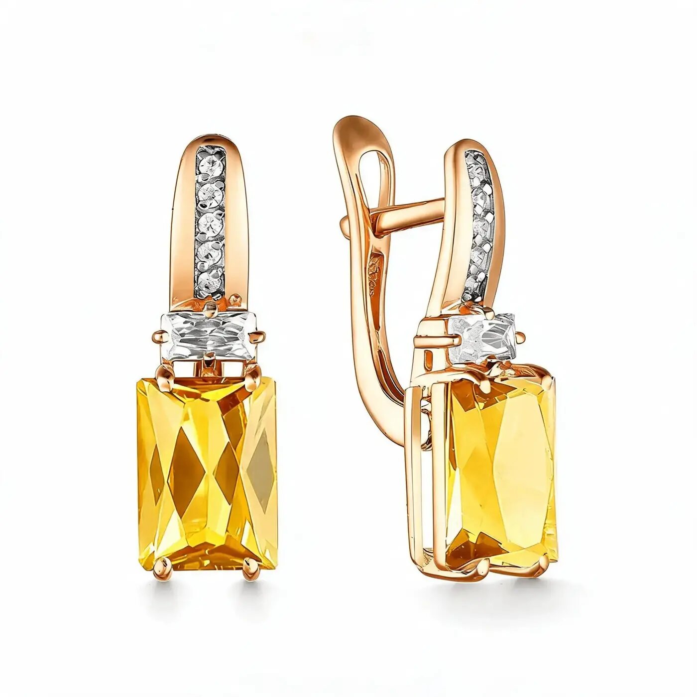 Серьги, золото, 585 проба, цитрин