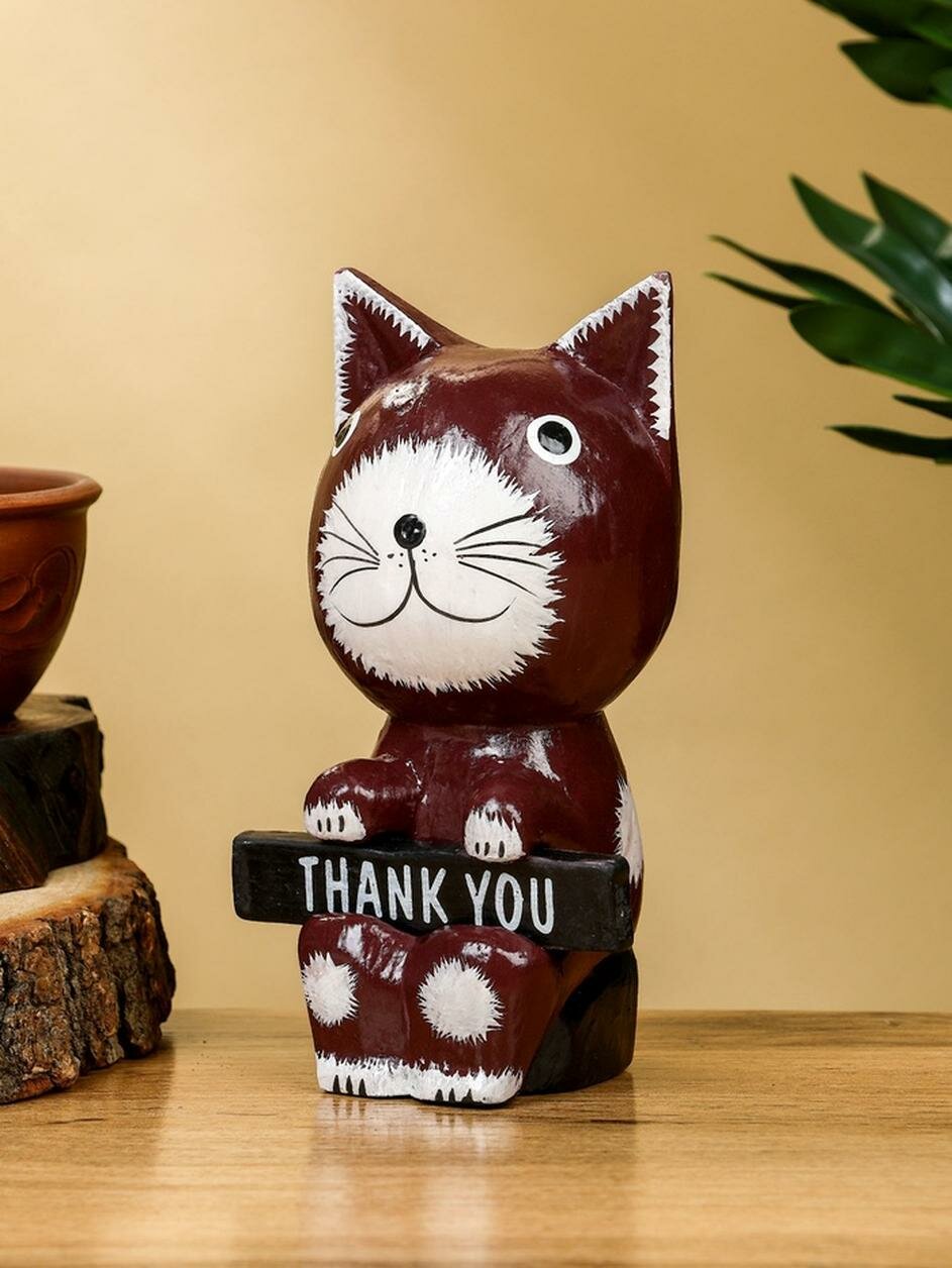 Сувенир "Кот с табличкой WELCOME" дерево 10х7х16 см, цвет бело-коричневый