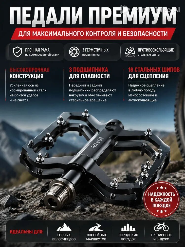 Велосипедные педали из алюминия с 3 подшипниками, легкие, для горного и шоссейного велосипеда