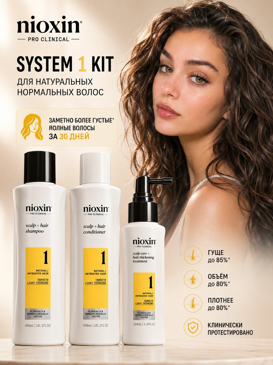 Nioxin - System 1 Kit, Набор для натуральных нормальных волос, Шампунь 150 мл + Кондиционер 150 мл + Маска 40 мл