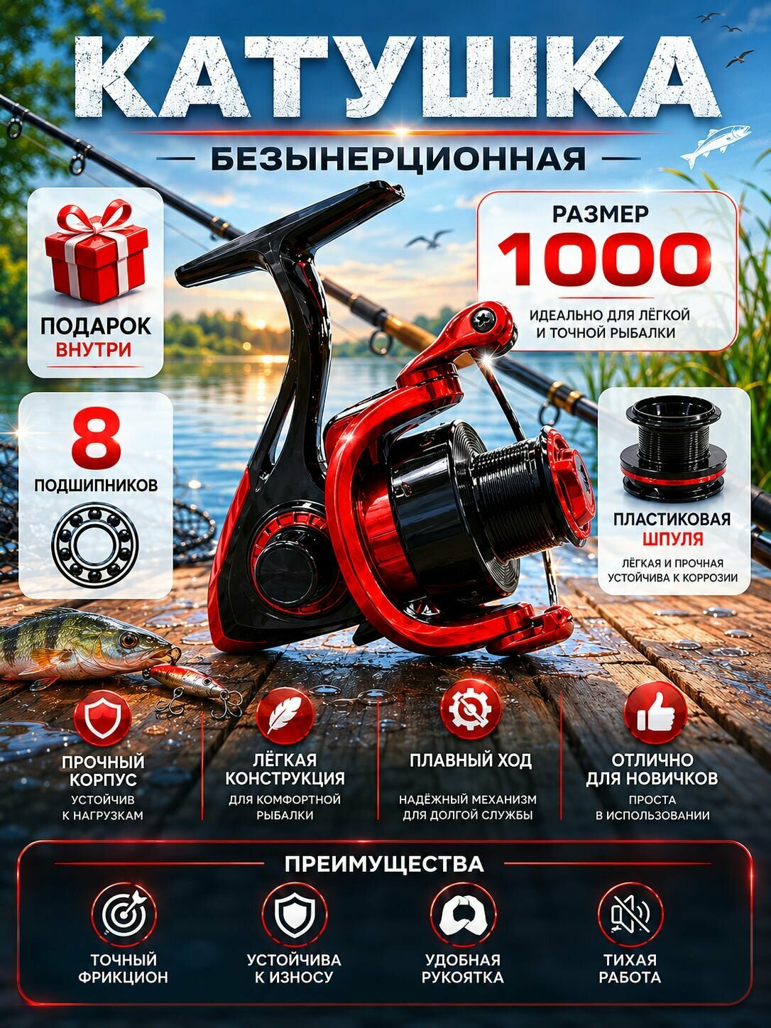 Катушка рыболовная для спиннинга, удочки, фидера