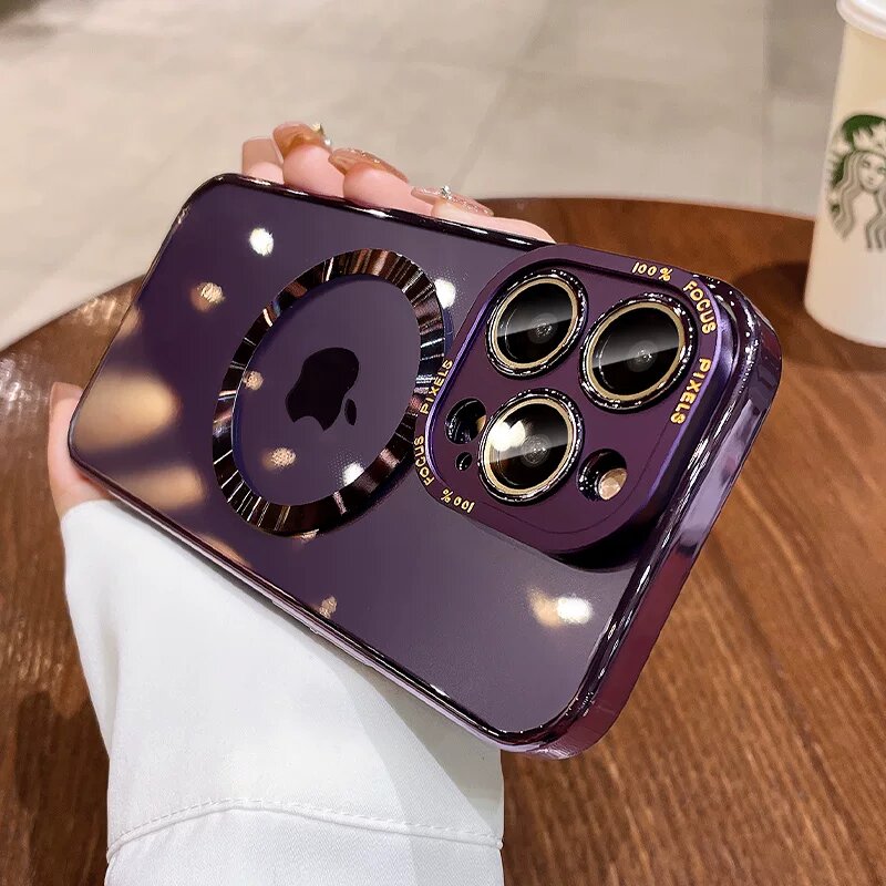 IPhone 13 9D стеклянная пленка для объектива с магнитной беспроводной зарядкой и закругленными краями, темно-фиолетовый
