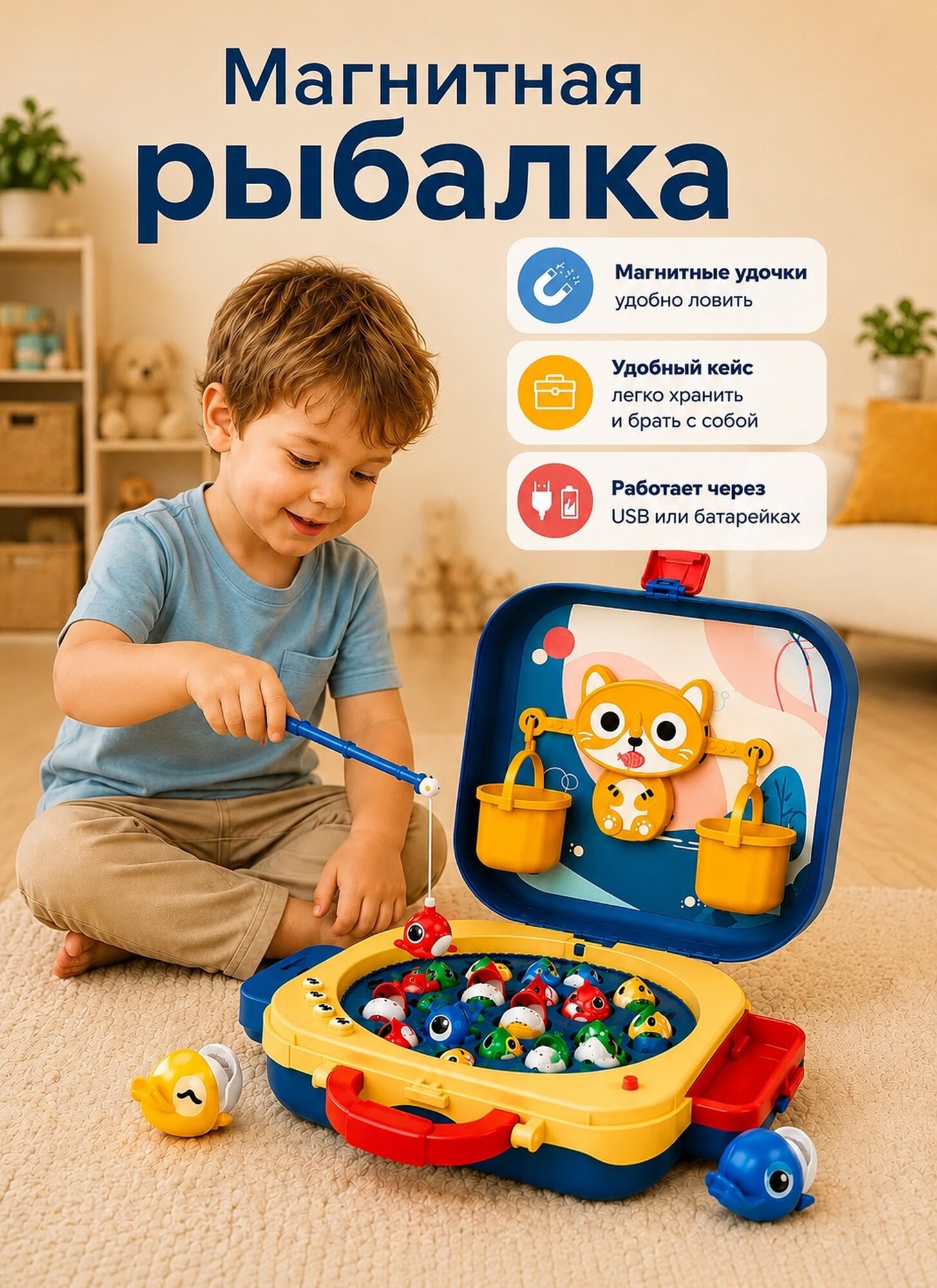 Магнитная рыбалка TrendToys развивающая игра рыбалка, с рыбками и удочками
