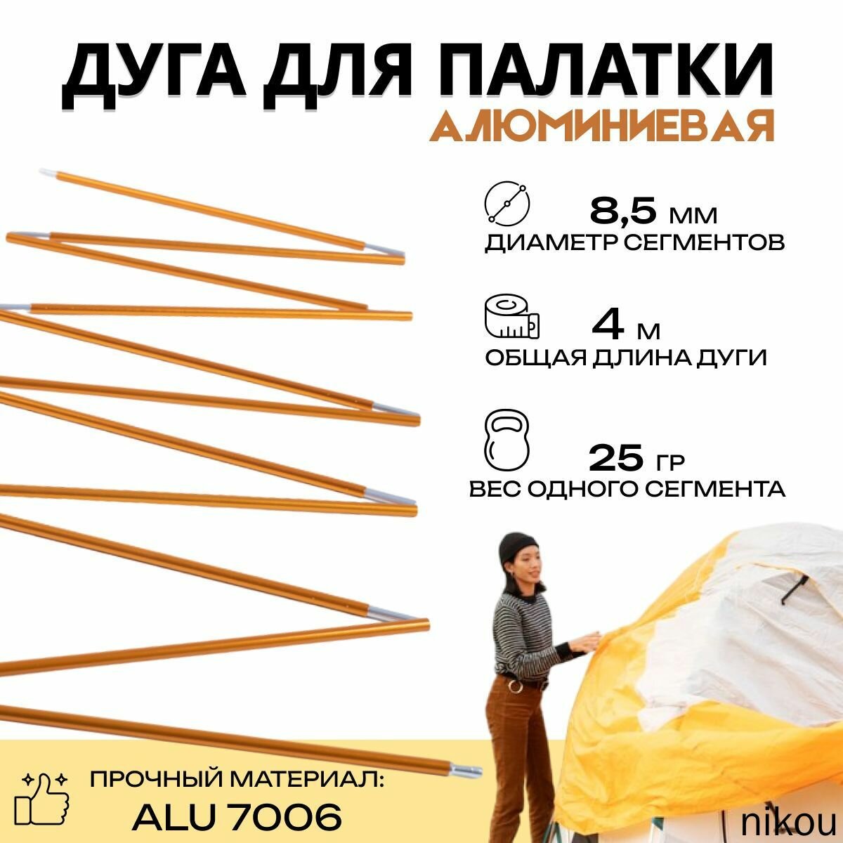 Комплект 11 сегментов алюминиевых дуг для палатки 8.5 мм