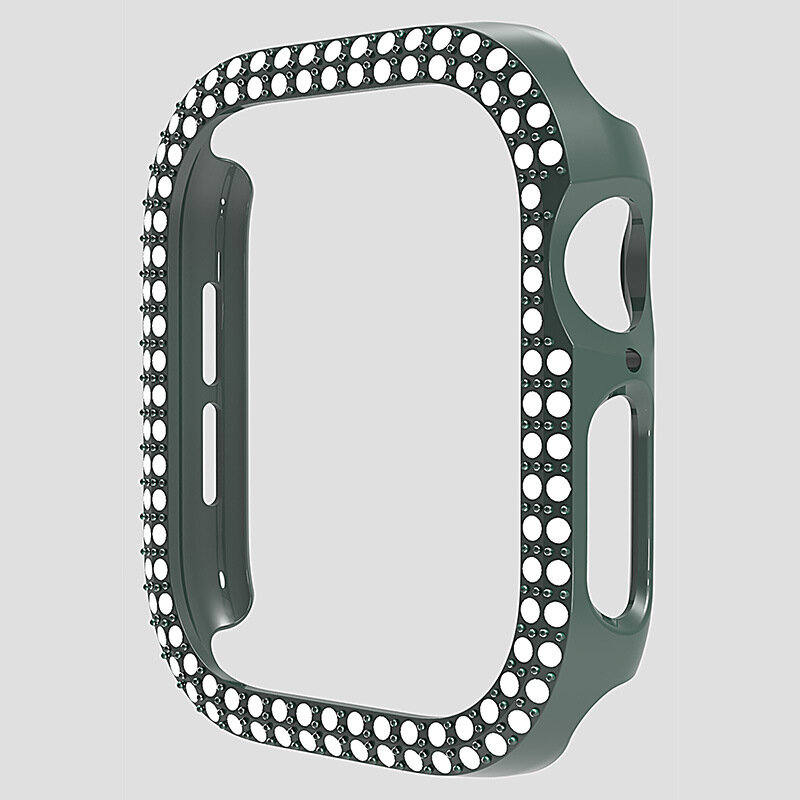 Зеленый ПК чехол с вырезным дизайном и двойным рядом стразов для Apple iWatch 10 46 мм