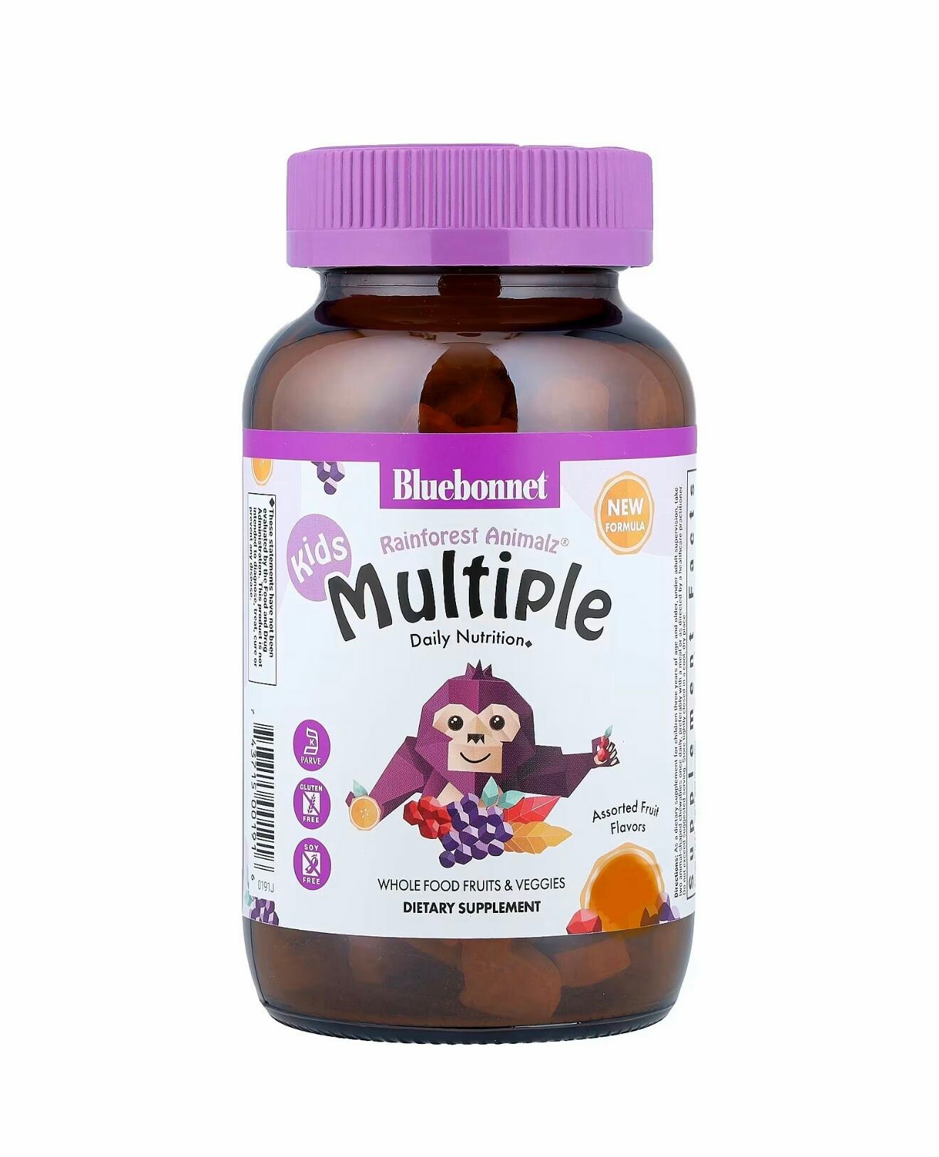 Мультивитамины детские пищевая добавка Bluebonnet Nutrition, Rainforest Animalz, фруктовое ассорти, 90 жевательных таблеток