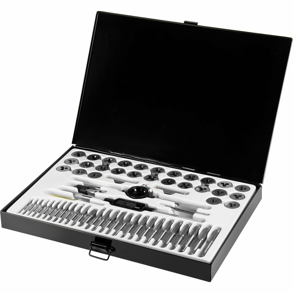 Набор метчиков и плашек AV Steel 60 предметов, М3-М12, 1/4"-1/2" в металлическом кейсе AV-921215