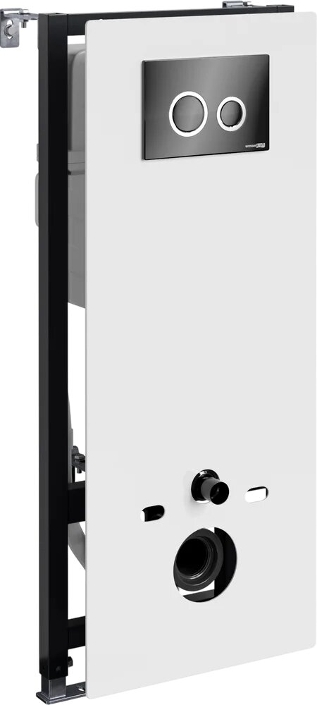 Инсталляция с кнопкой Wasserkraft Abens 20TLT.010. ME. WH. PB01 50 см, крепление к стене/к полу, кнопка для унитаза черная, глянцевая, с шумоизоляцией